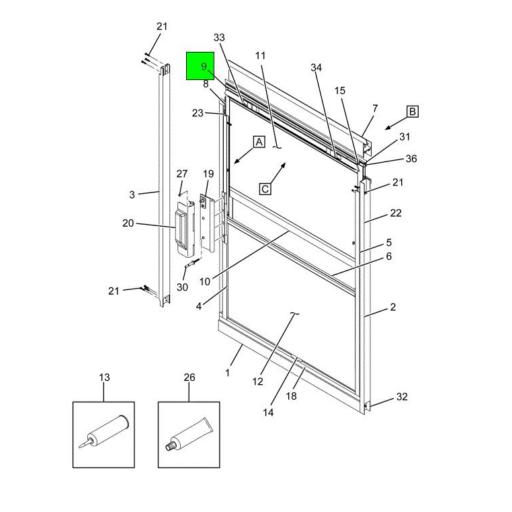 2234076C3 IC Bus | Aluminum Extrusion Window Sliding Frame Top Kickout | Source One Parts Center